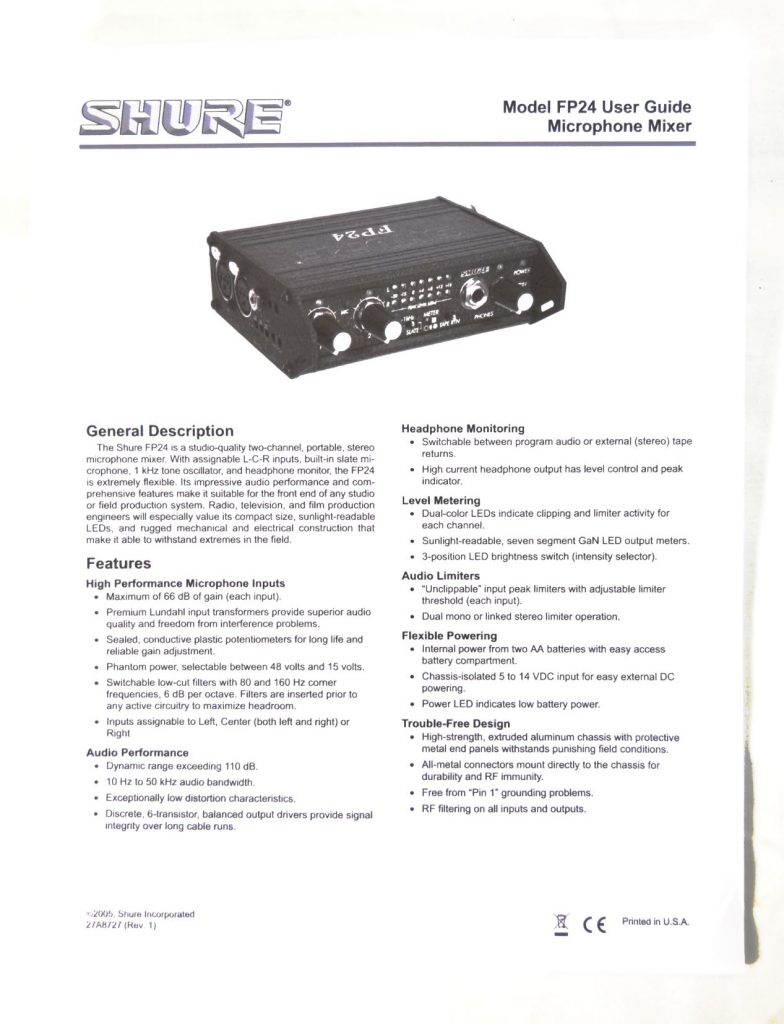 Shure FP24 Microphone Mixer with Shure A15AS Switchable Attenuators ...