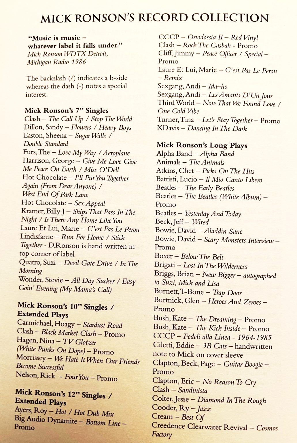 Mick Ronson's Records - Used | The Guitar Hangar